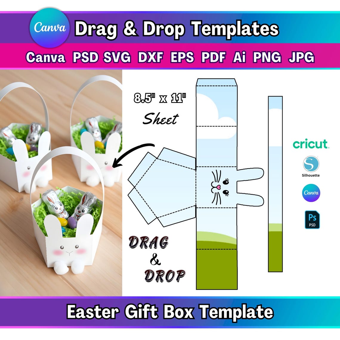 Easter Box Template Bunny Treat Box SVG for Cricut Printable Easter ...