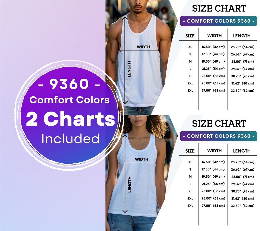 Comfort Colors 9360 Size Chart Comfort Colors Men and Women Size Chart ...