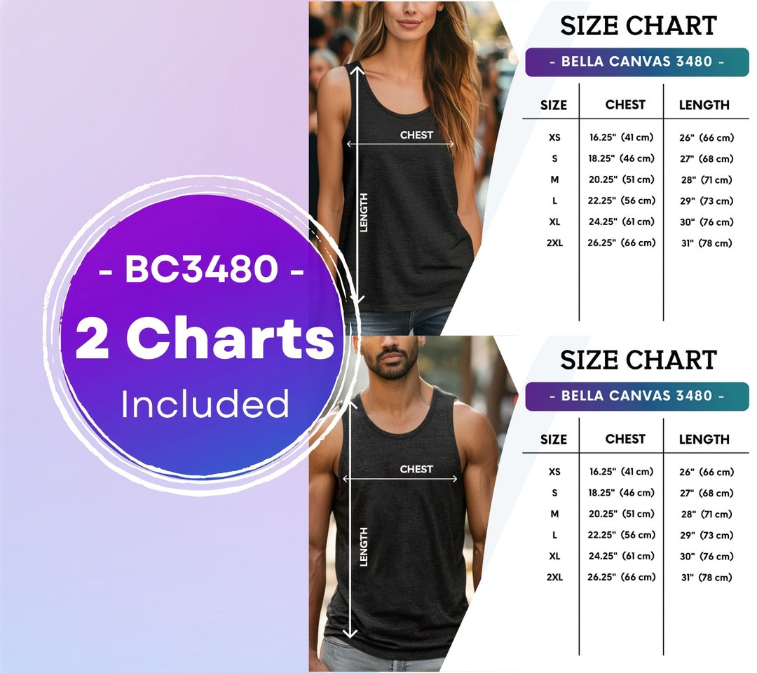 Bella Canvas 3480 Size Chart Bella and Canvas Men and Women Size Chart ...