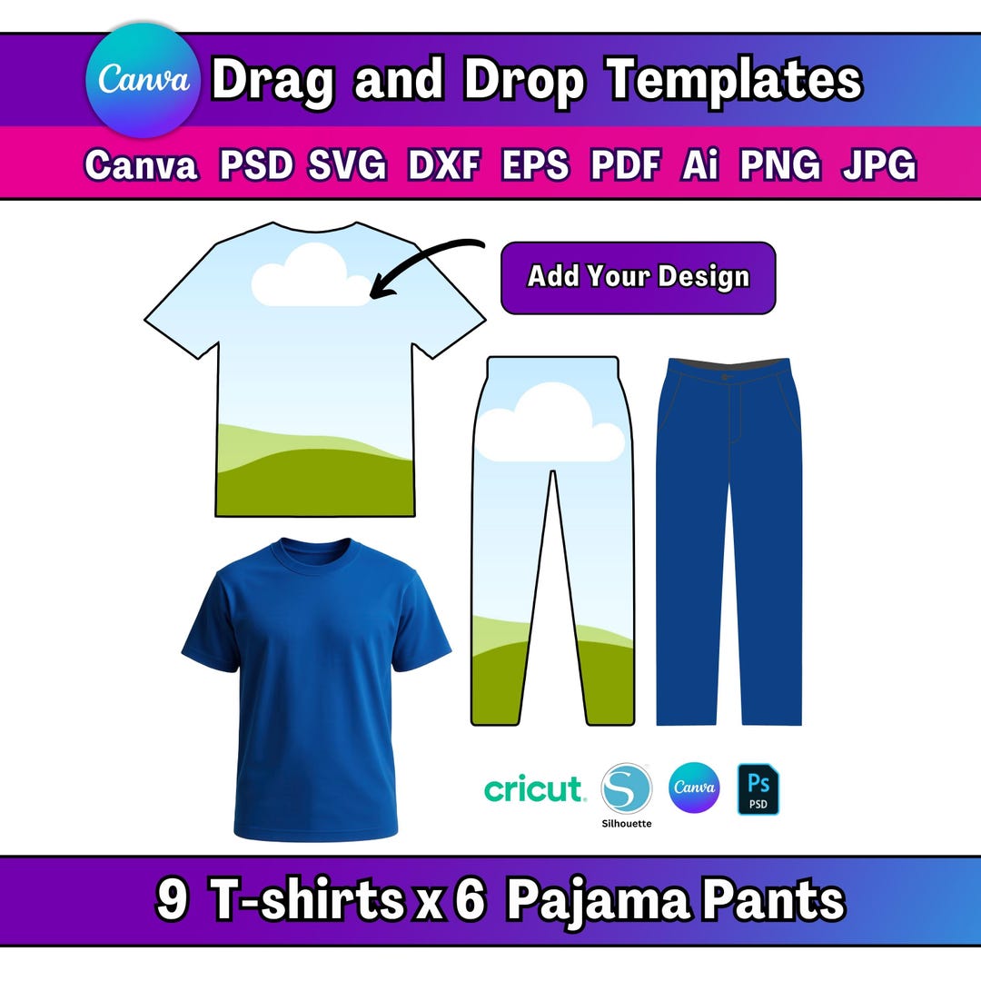 15 All Over T-shirt Template Canva Pajama Pants Template Sublimation ...