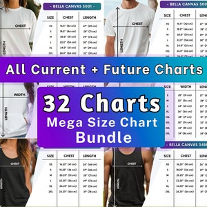 32 Size Chart Mockup Bundle: Bella Canvas, Gildan, Comfort Colors ...