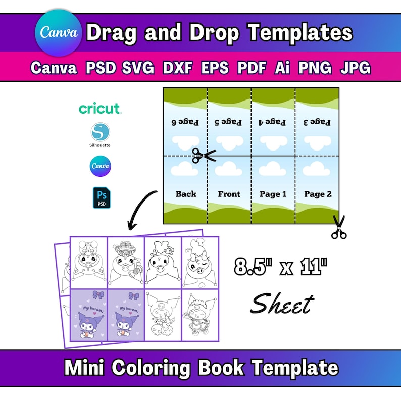Mini Book Template Editable Canva Booklet Template DIY Coloring Book ...