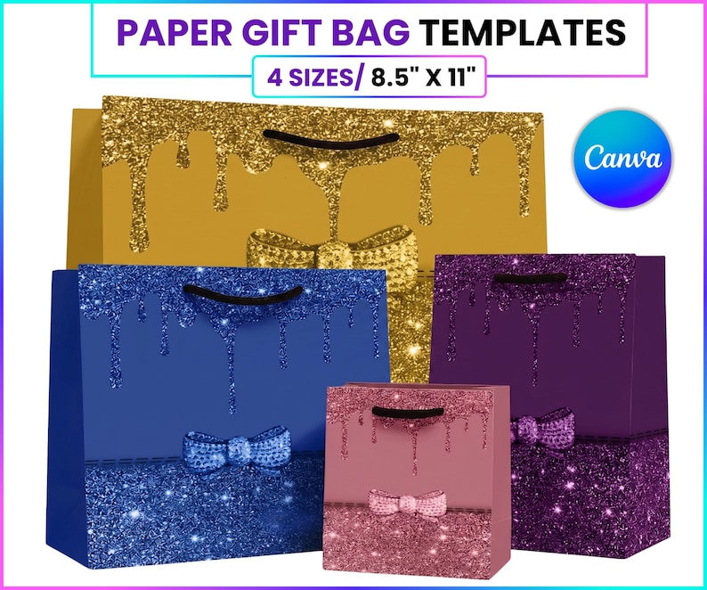 Gift Bag Template Bundle Printable Paper Bag and Box Packaging Design ...
