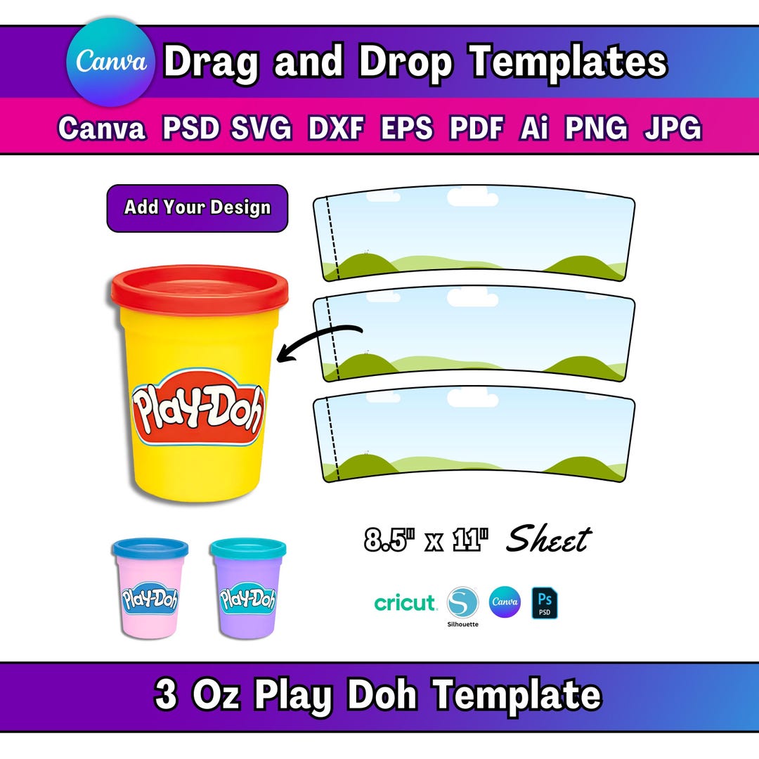 3oz Playdoh Template Canva Party Favor Template Activity Box Wrap Snack ...