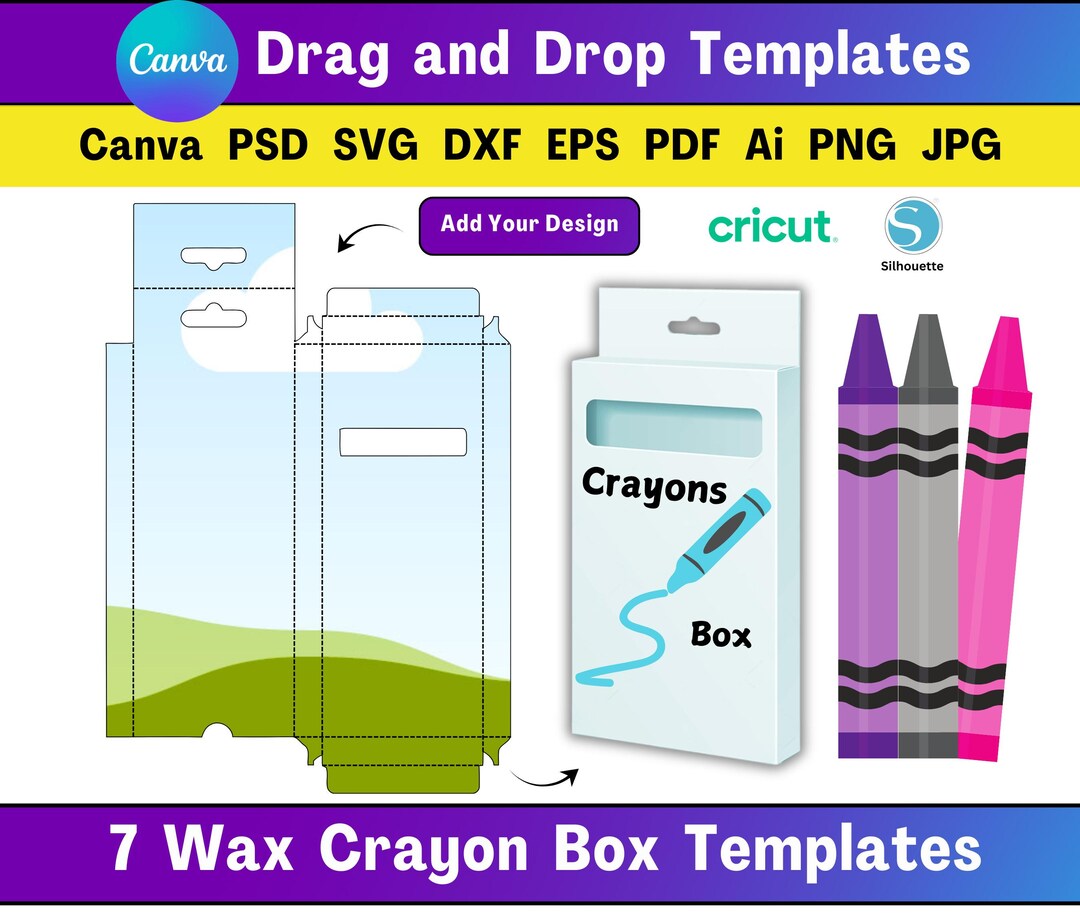 7 Size Wax Crayon Box Template Canva Crayon Box Template Wax Box ...