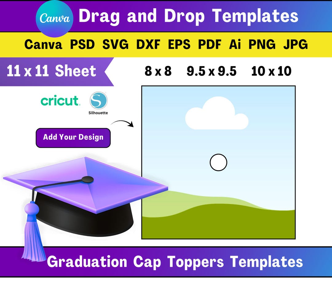 3 Size Graduation Cap Topper Template Canva Graduation Cap Topper ...