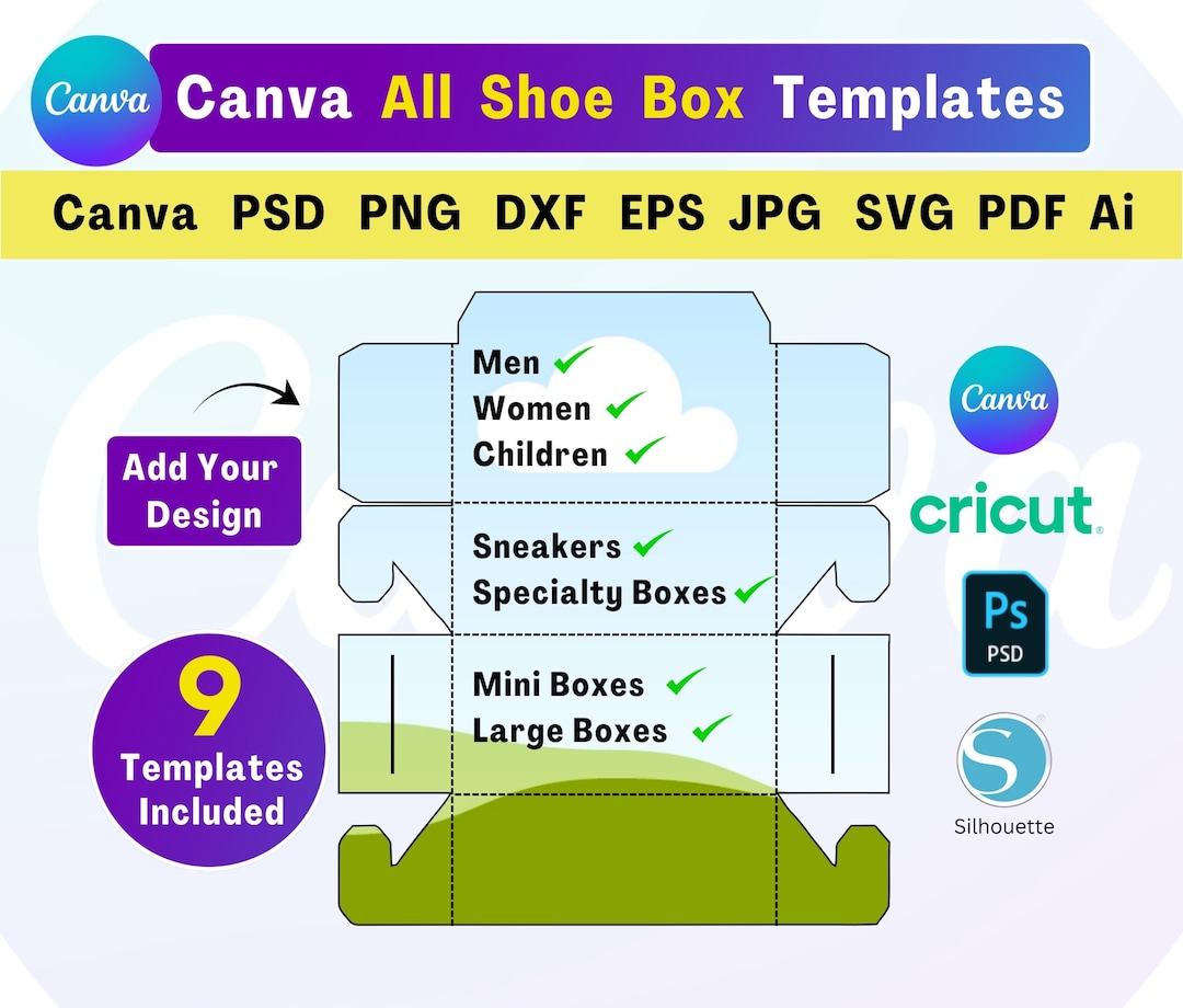 9 Shoe Box Template Bundle Canva Shoes Boxes Templates Sneaker Box ...