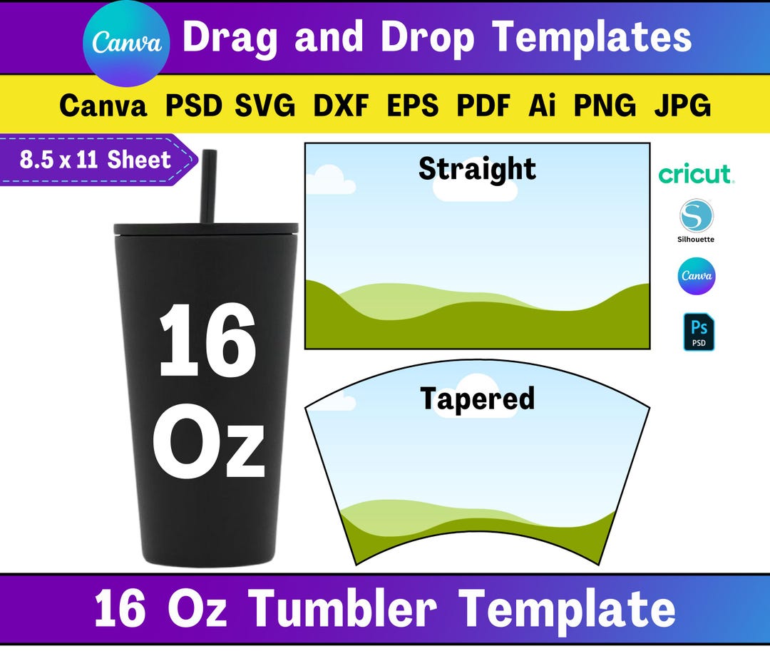 16oz Tumbler Wrap Template Canva Skinny Tumbler Template 16oz Acrylic ...