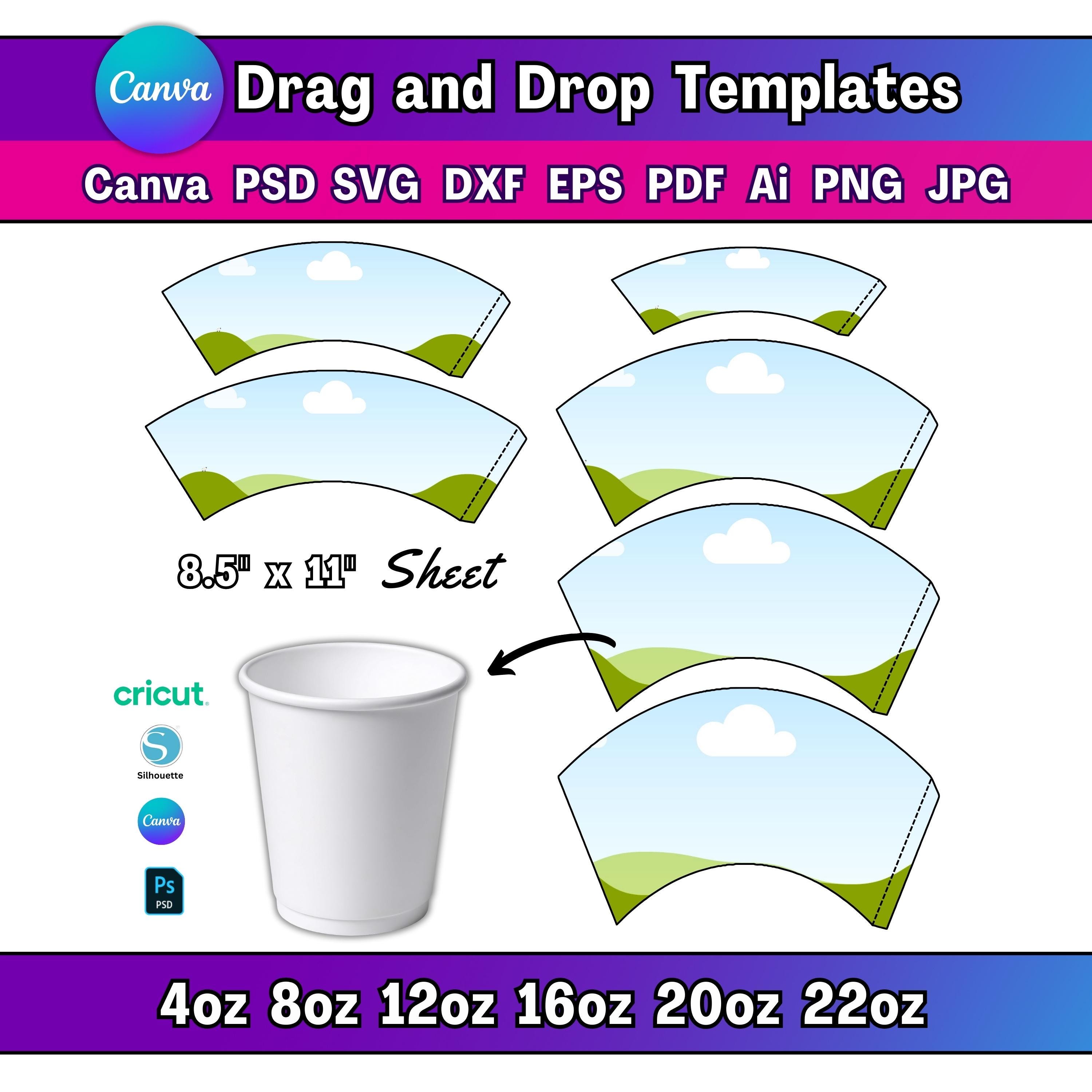 6 Size Paper Cup Wrap Template Editable Canva Coffee Cup Wrap Template ...