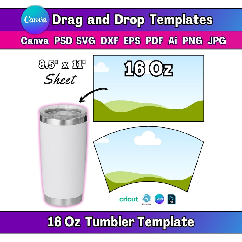 16oz Tumbler Wrap Template Canva Skinny Tumbler Template 16oz Acrylic ...