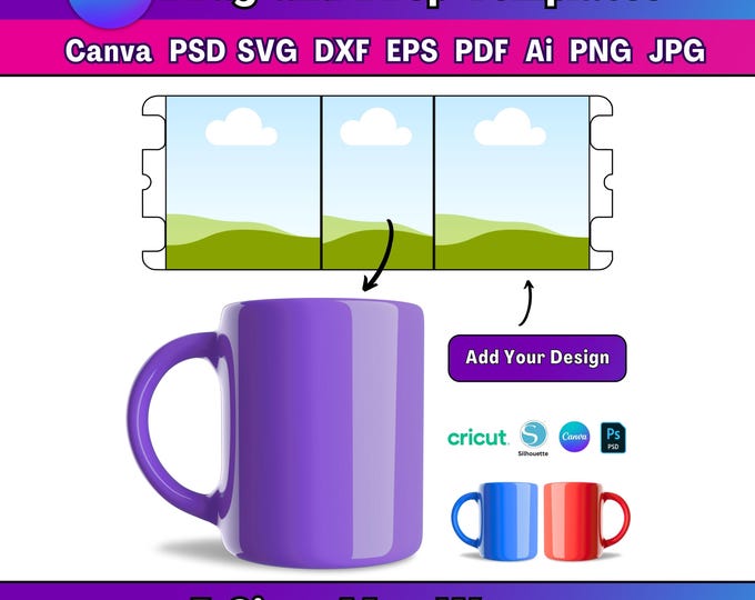11, 12, 15 Oz Mug Template, Full Wrap Mug Template With Guides ...
