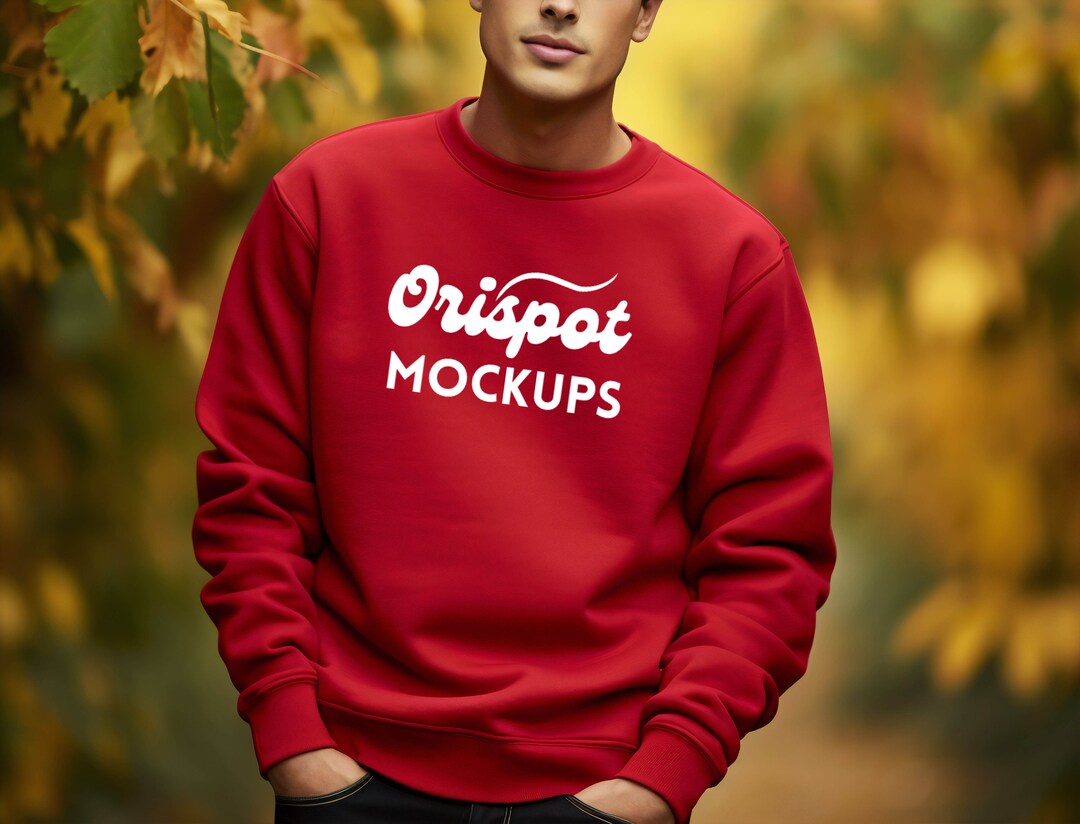 Gildan Red Sweatshirt Mockup, Crewneck Mockup, Gildan 18000 Mockup, Red ...