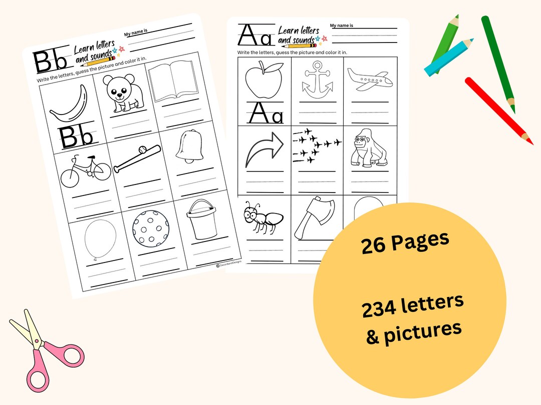 26 Printable Alphabet Letter Sounds and Color in Worksheets for Kids ...