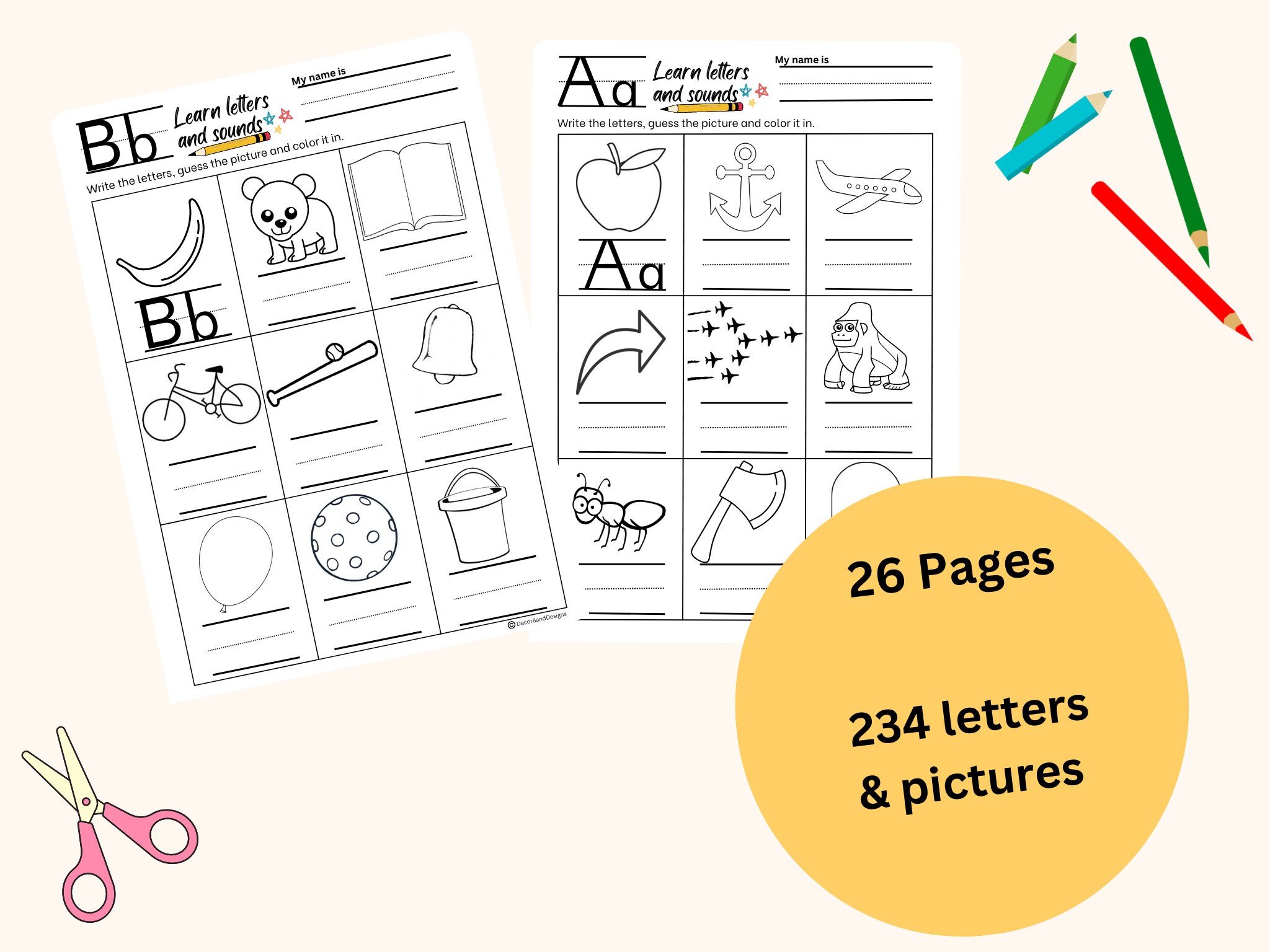 26 Printable Alphabet Letter Sounds and Color in Worksheets for Kids ...