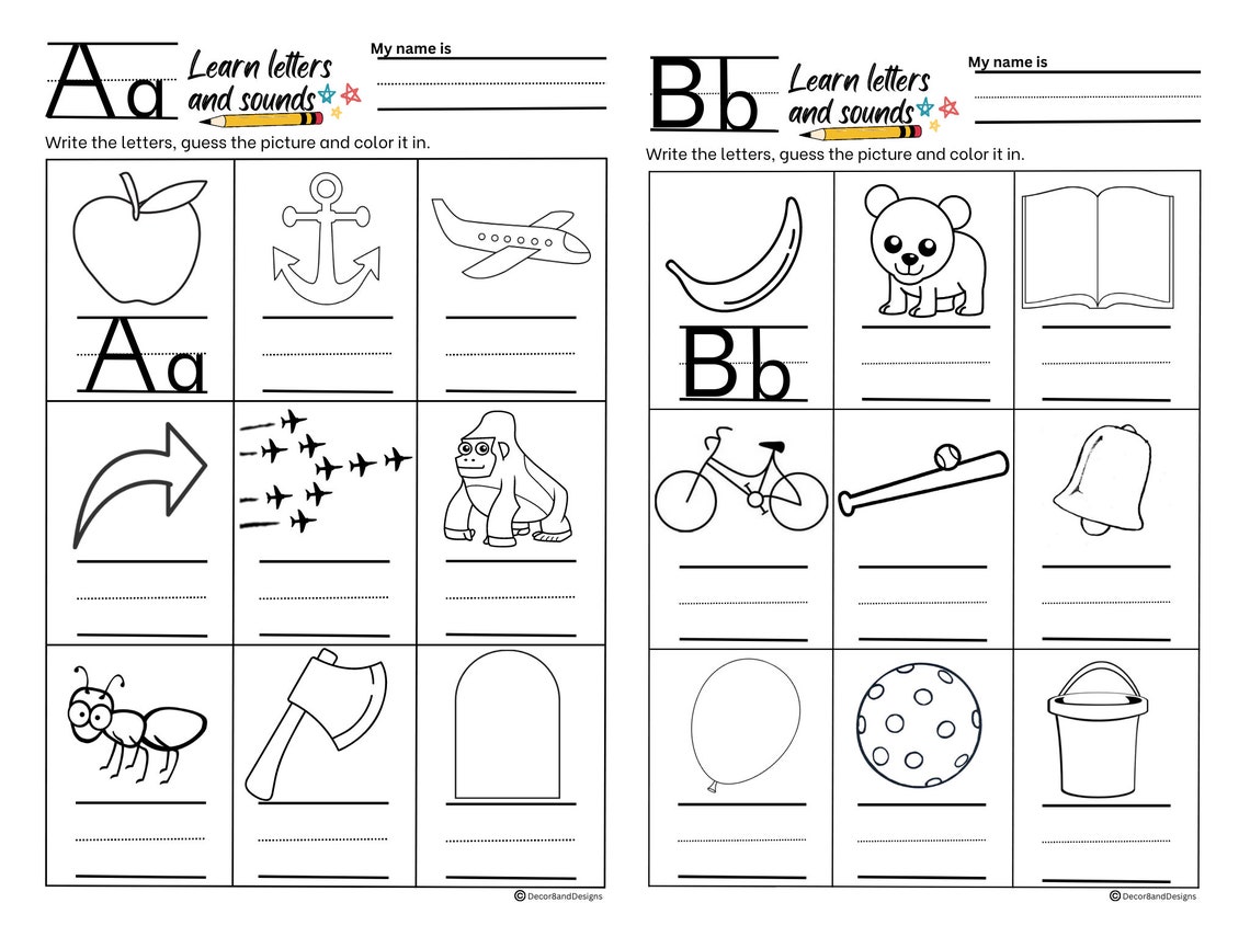 26 Printable Alphabet Letter Sounds and Color in Worksheets for Kids ...