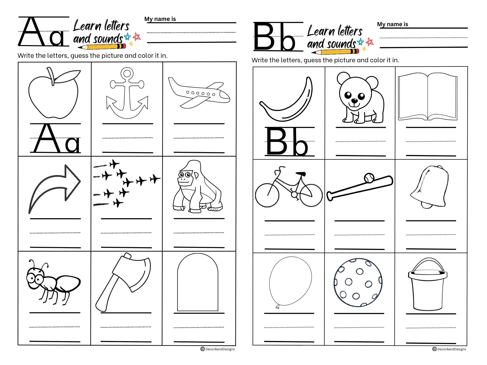 26 Printable Alphabet Letter Sounds and Color in Worksheets for Kids ...