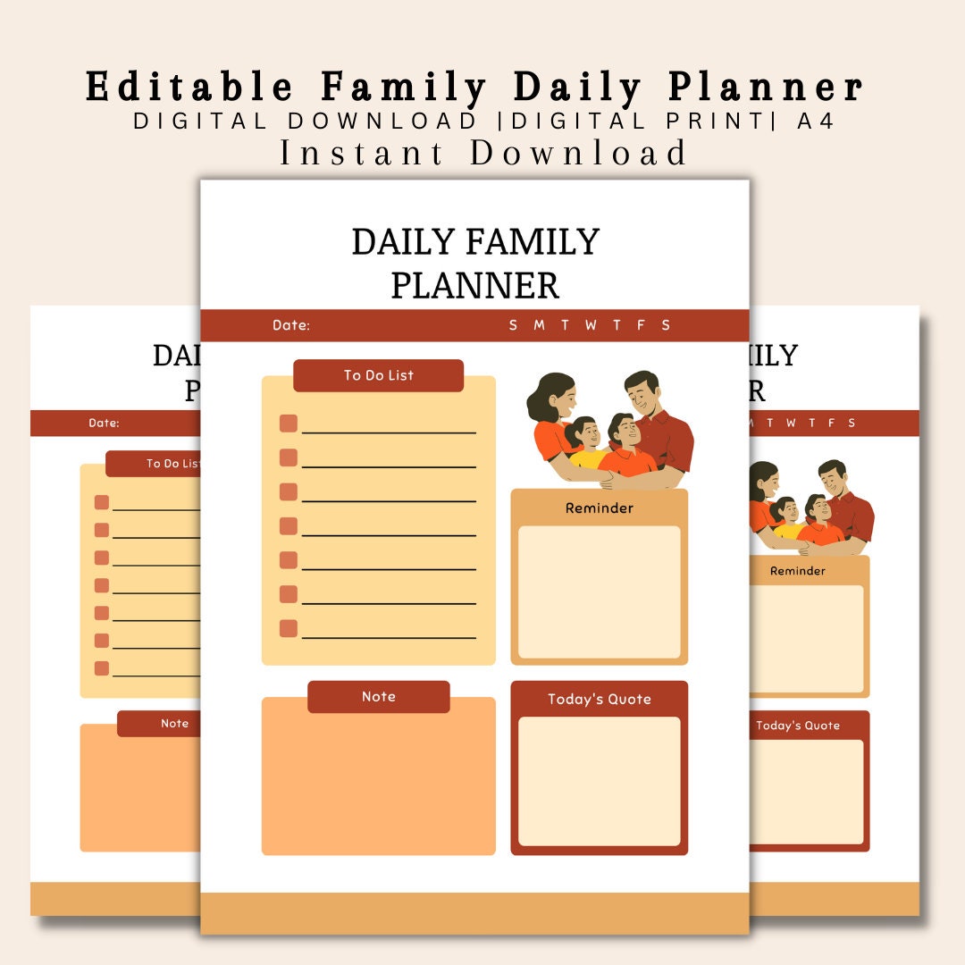 Family Schedule Printable, Family Calendar, Daily Family Schedule, A4 ...