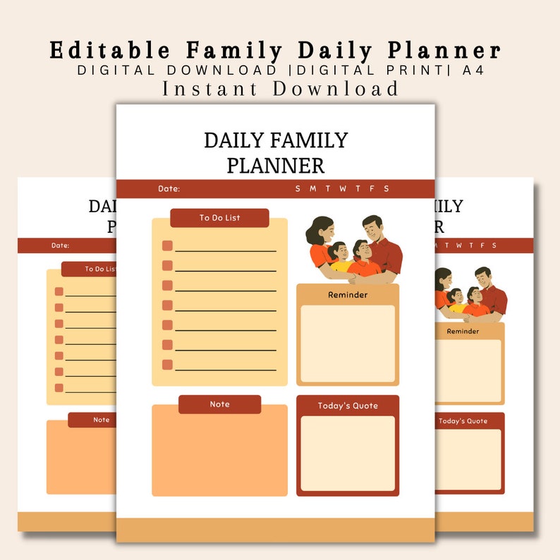 Family Schedule Printable, Family Calendar, Daily Family Schedule, A4 ...