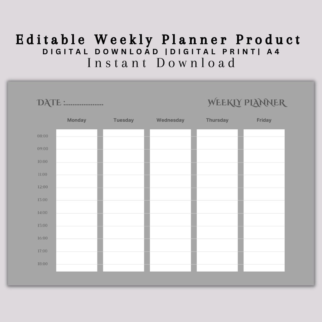 Blank Minimalistic Weekly Planner, Printable Landscape Schedule ...