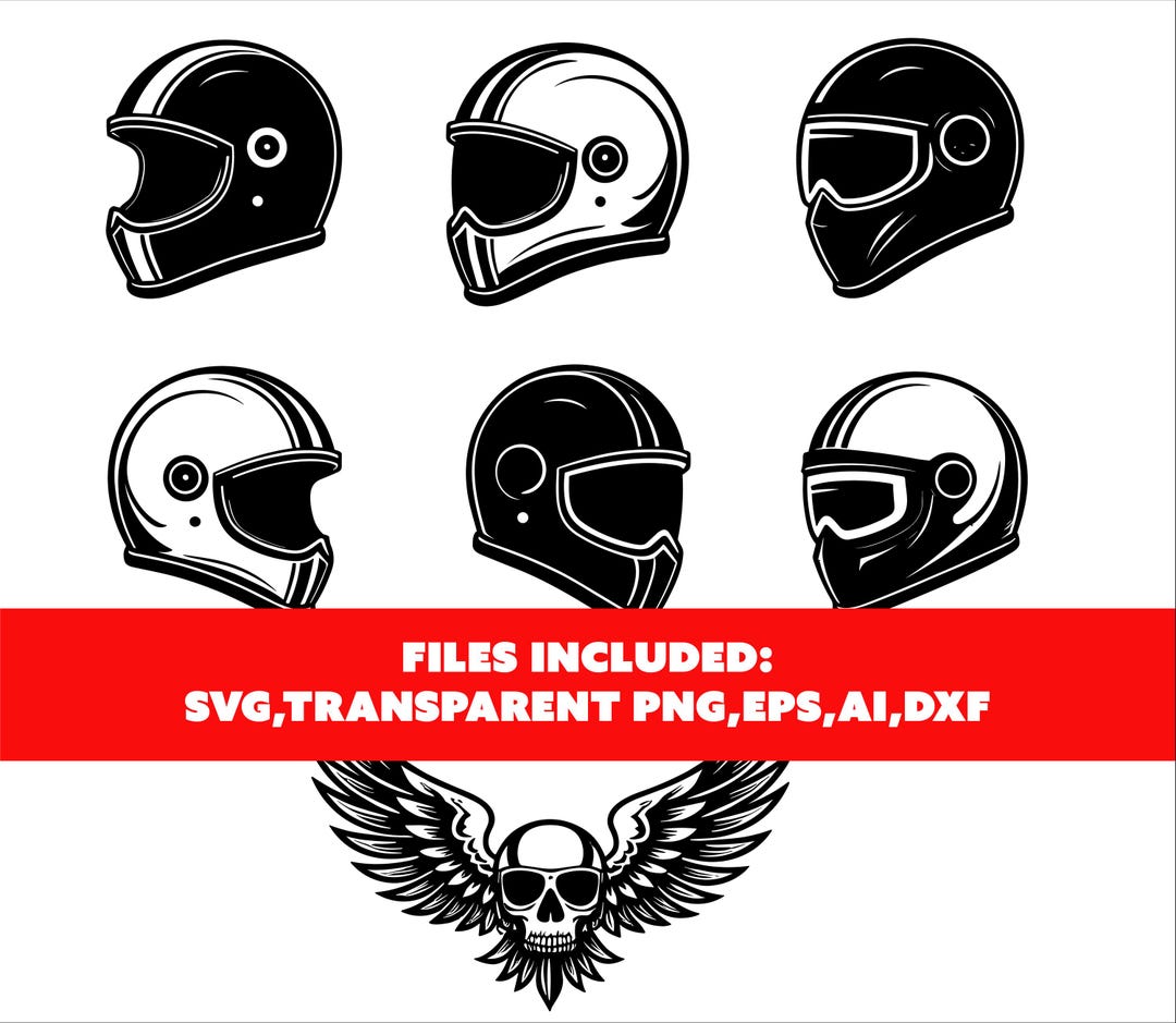 Motorcycle Helmet Svg Bundle, Cafe Racer Png, Skull With Wings Design ...