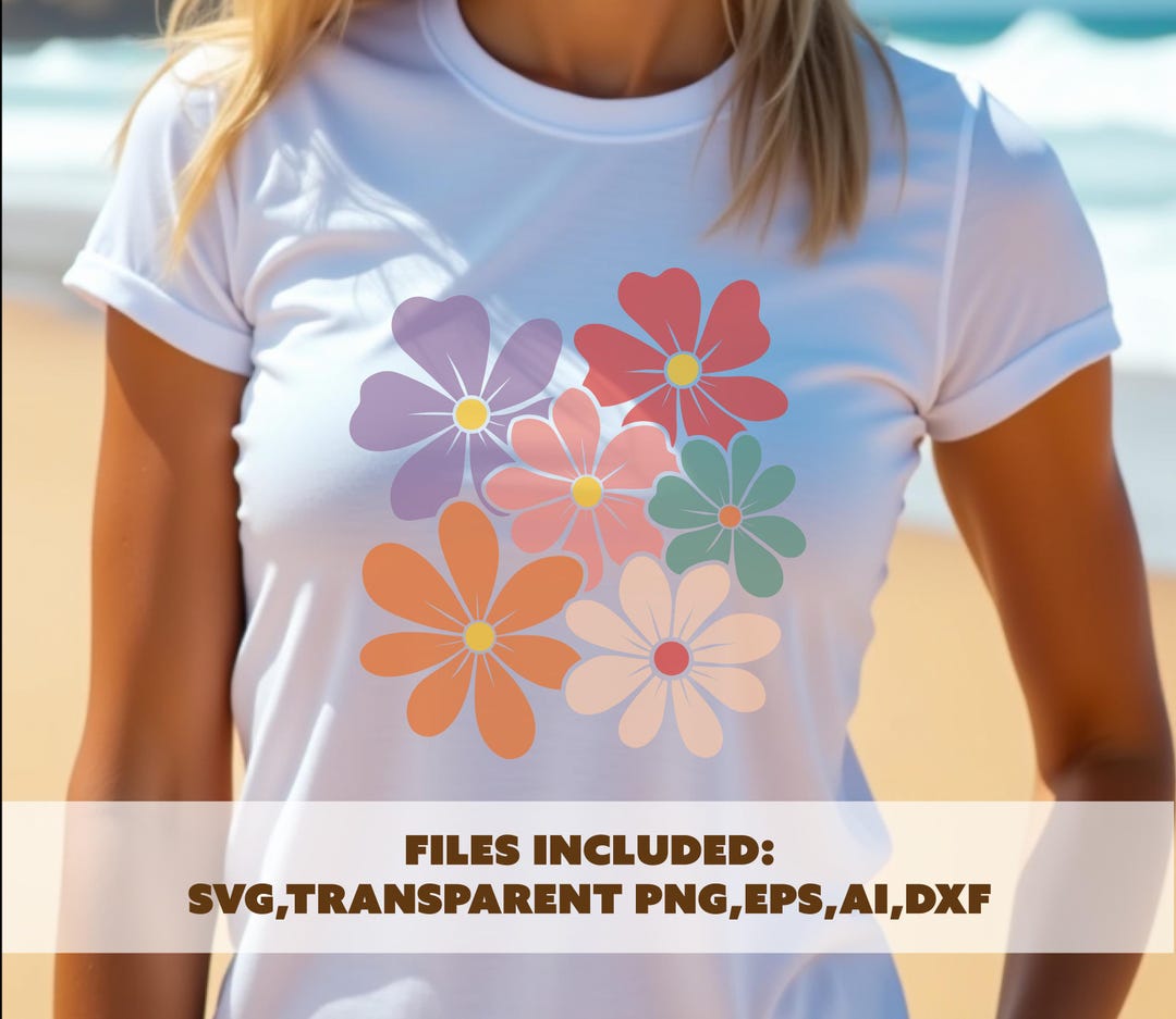 Colorful Flower Svg, Retro Floral Png, Boho Flower Design, Editable ...