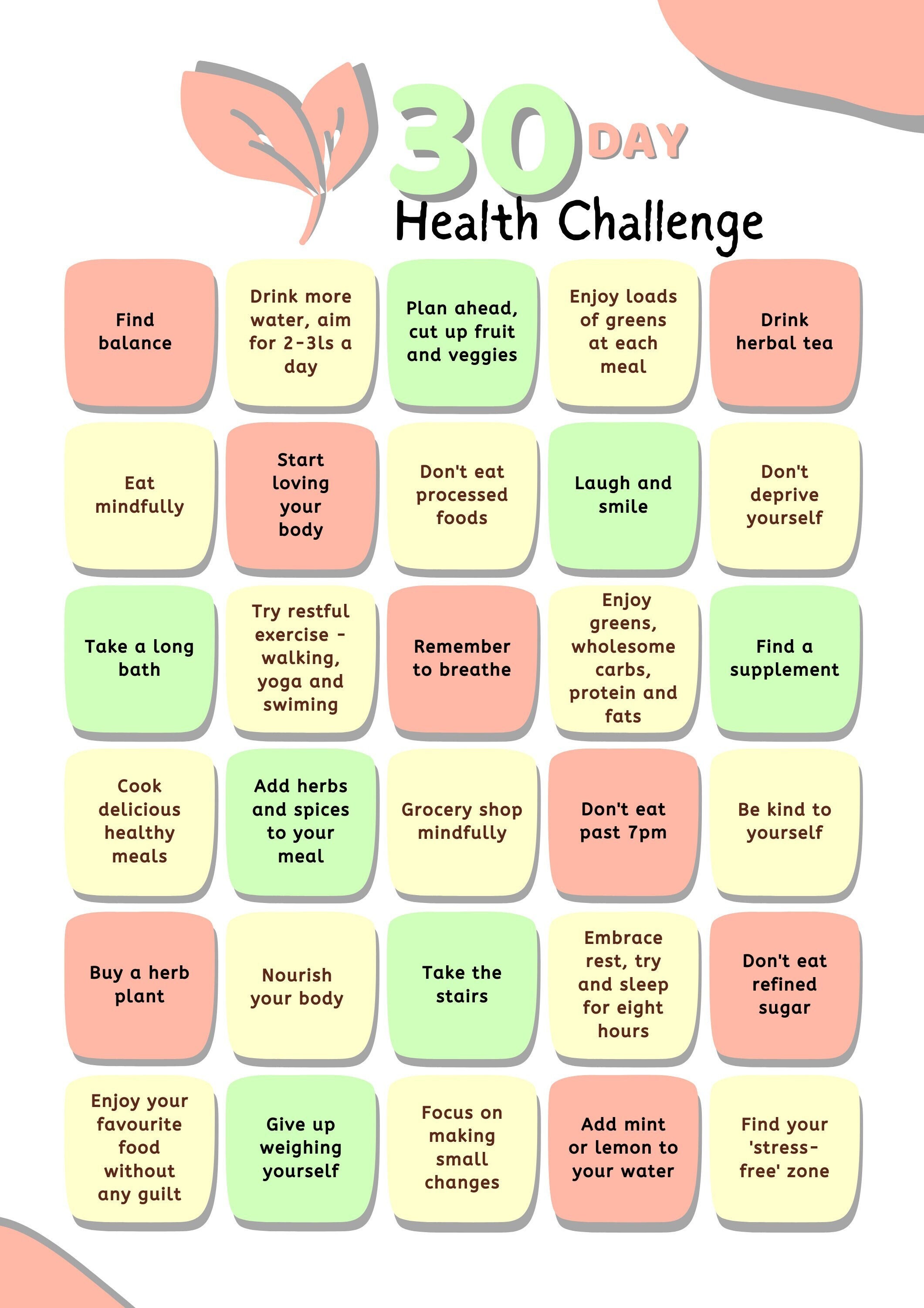 30 Day Health Challenge - Etsy