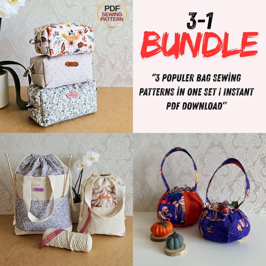 3 in 1 Bag Pattern Bundle | Boxy Pouch, Halloween Trick or Treat Basket ...