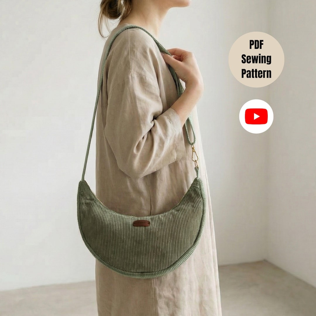 Crescent Bag Sewing Pattern, Half Moon Crossbody Bag, Hobo Shoulder Bag ...