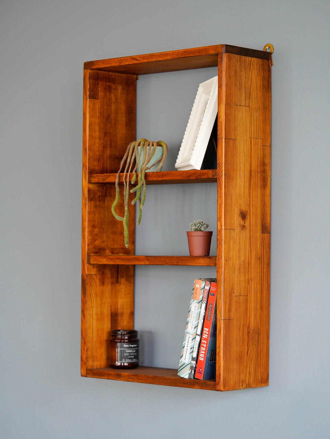 Light Walnut 3 Tier Wall Mounted Bookcase, Floating Bookshelves ...