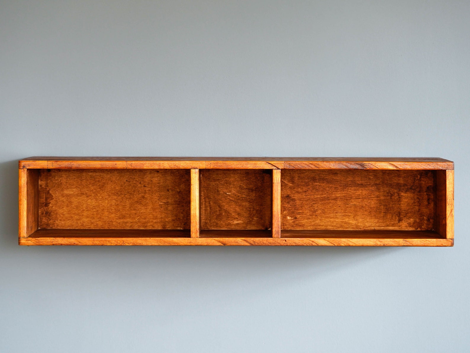 Three Section Floating Shelves, Walnut Color Bookshelves, Wall Hanging ...