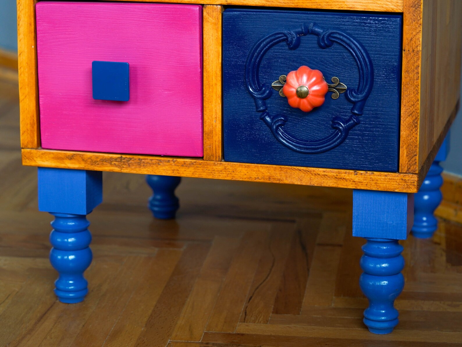 Colorful Nightstand by Solid Pine Wood, Bohemian Style Commode, With ...