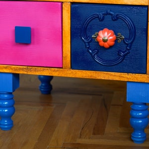 Colorful Nightstand by Solid Pine Wood, Bohemian Style Commode, With ...