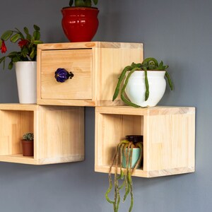 Set of 3 Square Wall Shelves With Only One Drawer, Chance to Hang as ...