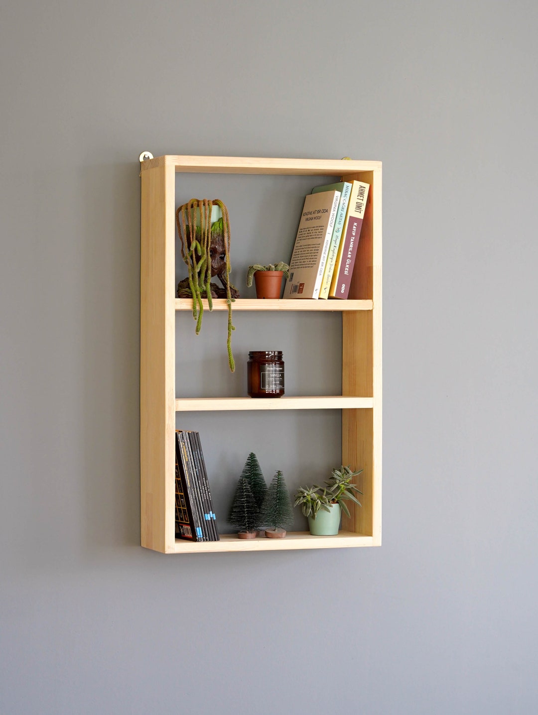 3 Tier Wall Mounted Bookcase by Solid Pine Wood, Personalized Color ...