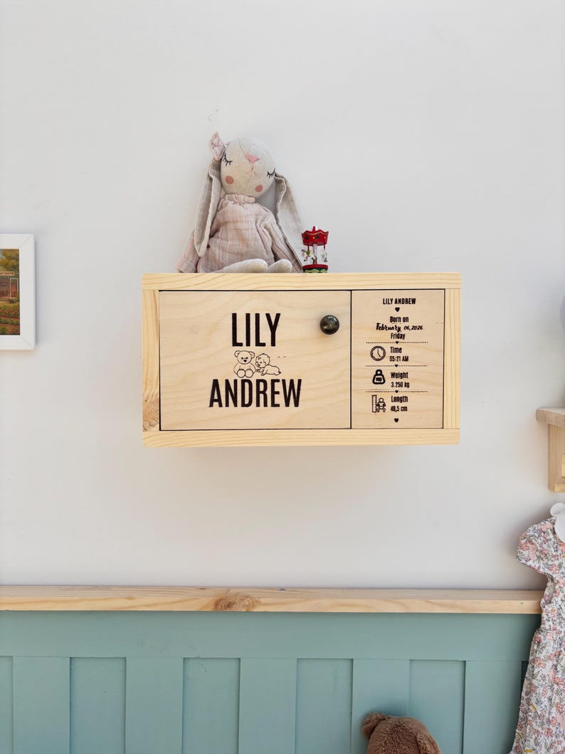 Personalized Baby Birth Stats Wall Cabinet | Laser Engraved Nursery ...