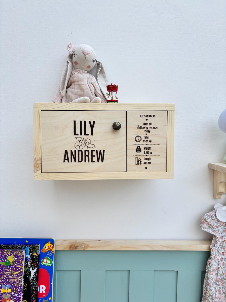 Personalized Baby Birth Stats Wall Cabinet | Laser Engraved Nursery ...