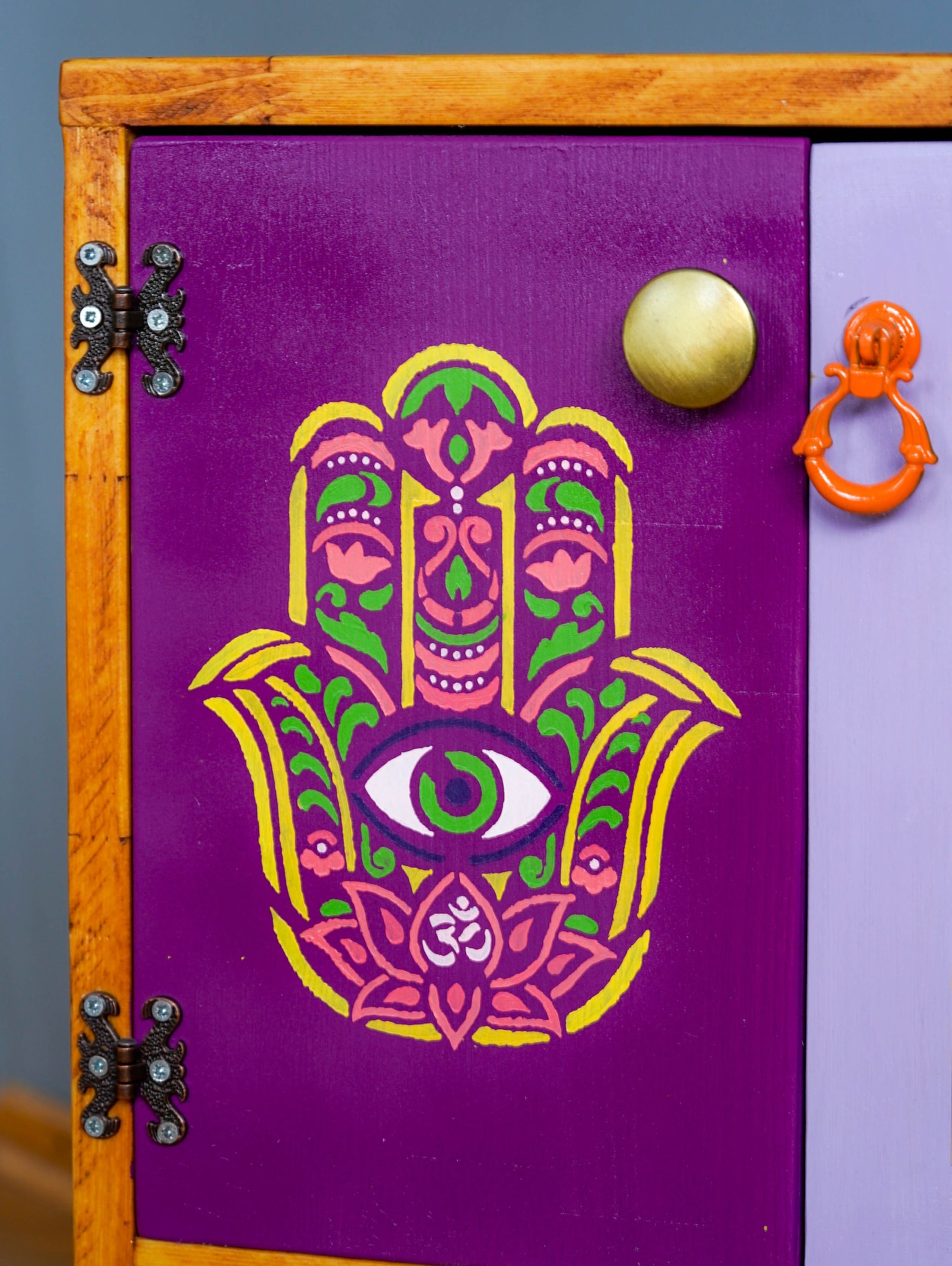 Colorful Nightstand by Solid Pine Wood, Bohemian Style Commode, With ...