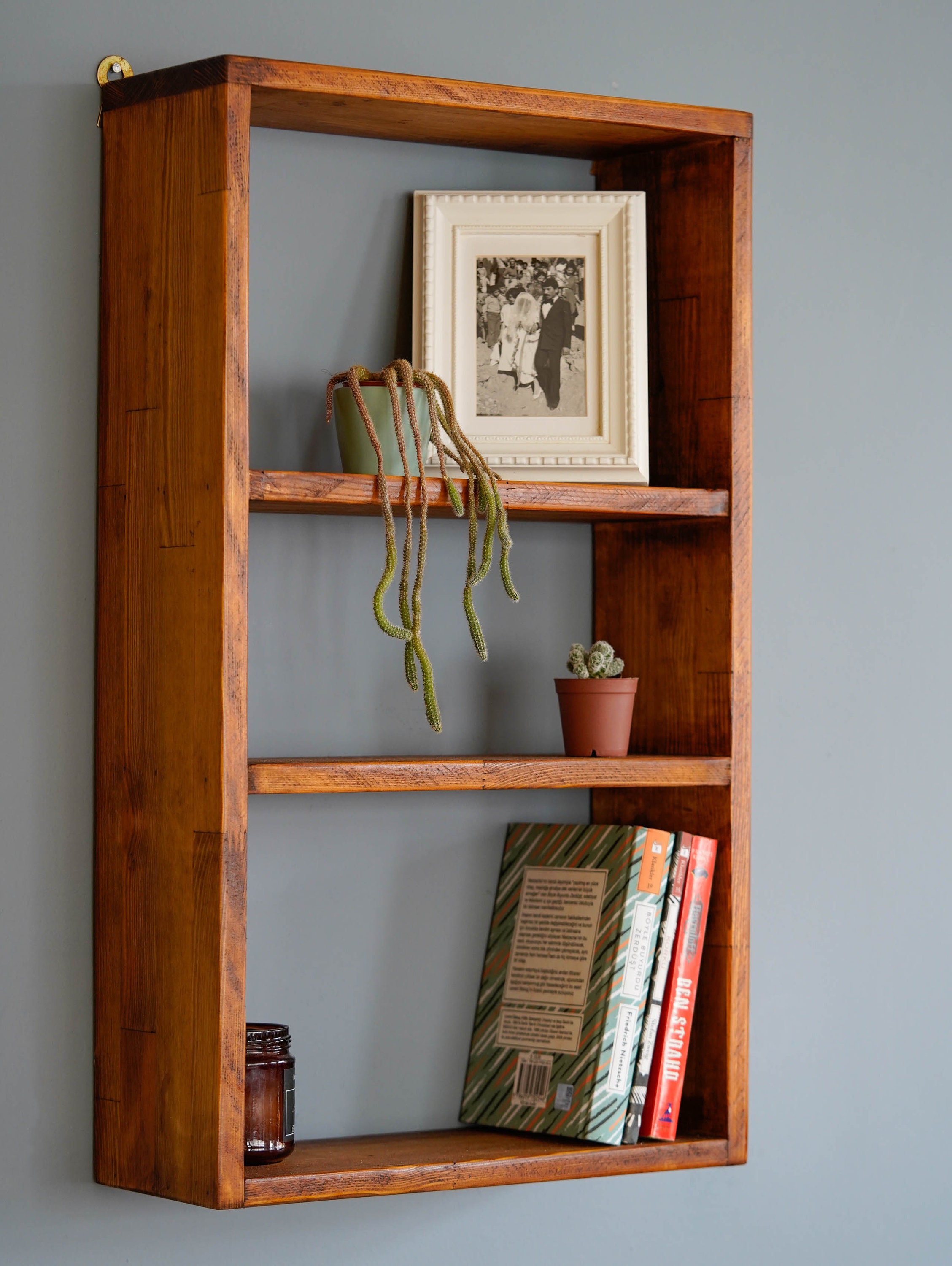 Light Walnut 3 Tier Wall Mounted Bookcase, Floating Bookshelves ...