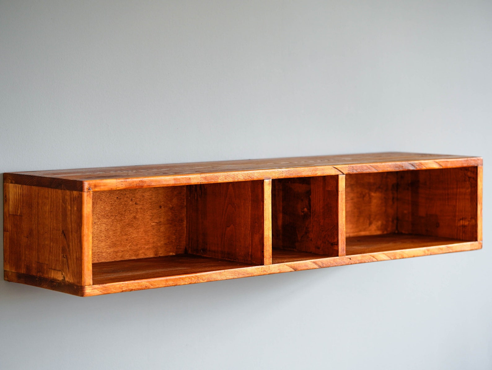 Three Section Floating Shelves, Walnut Color Bookshelves, Wall Hanging ...