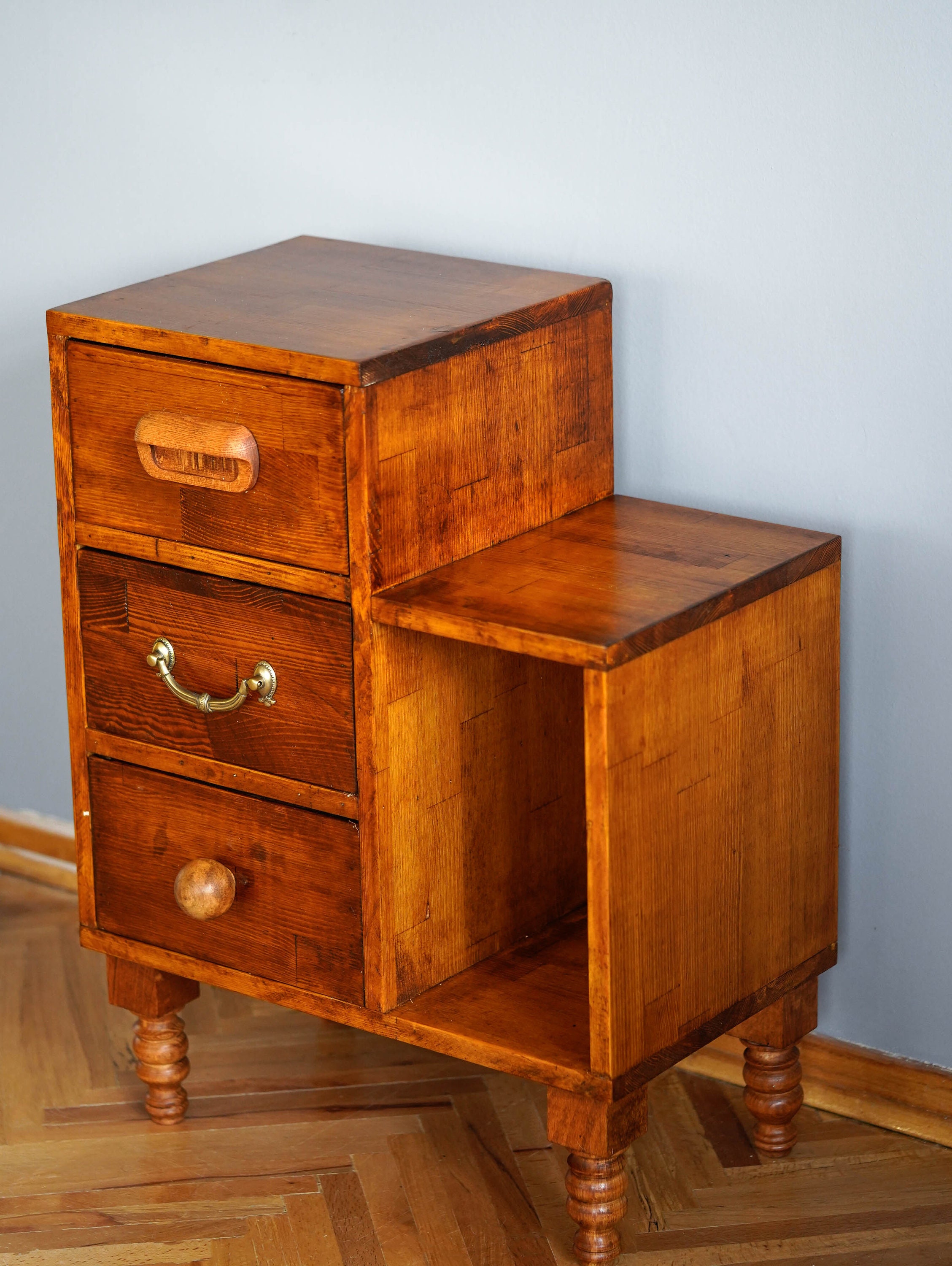 Pine Wood Night Table, Farmhouse Style Vintage Look Commode, Handmade ...