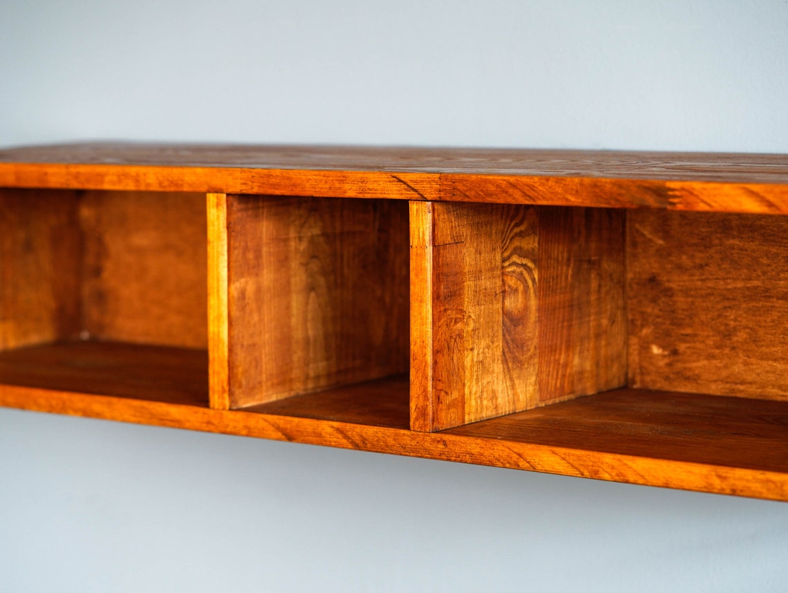 Three Section Floating Shelves, Walnut Color Bookshelves, Wall Hanging ...