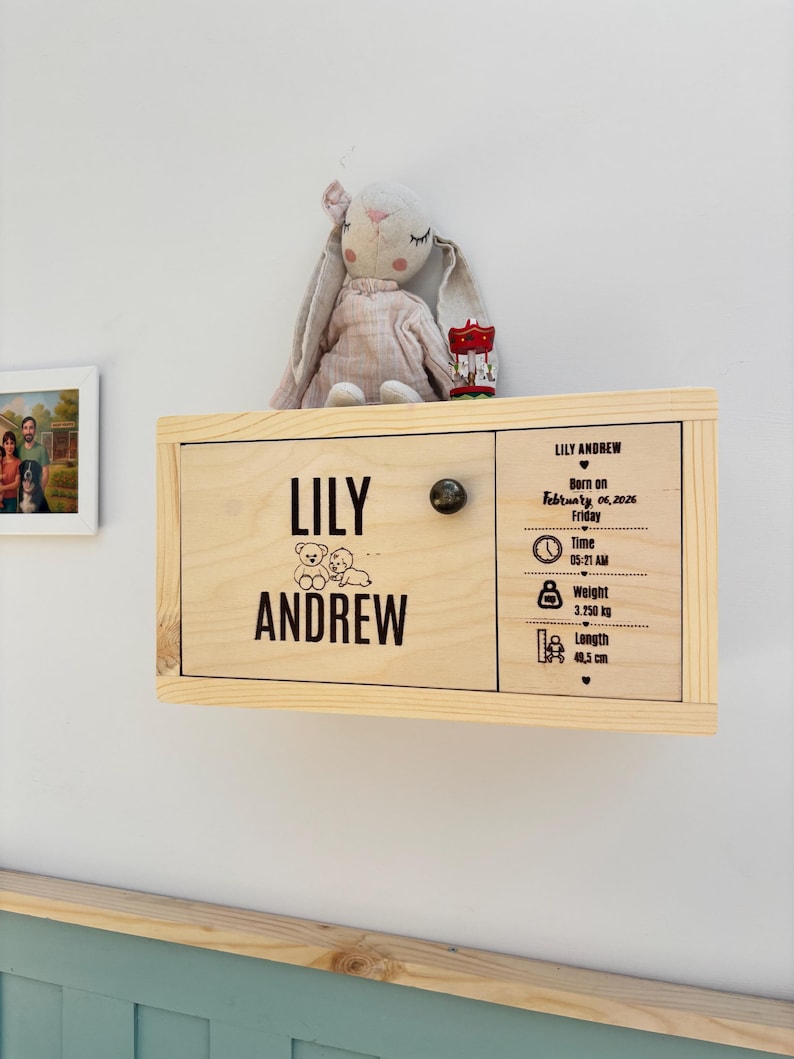 Personalized Baby Birth Stats Wall Cabinet | Laser Engraved Nursery ...