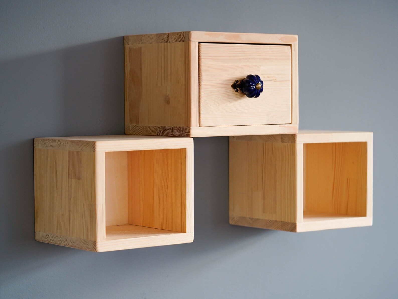 Set of 3 Square Wall Shelves With Only One Drawer, Chance to Hang as ...