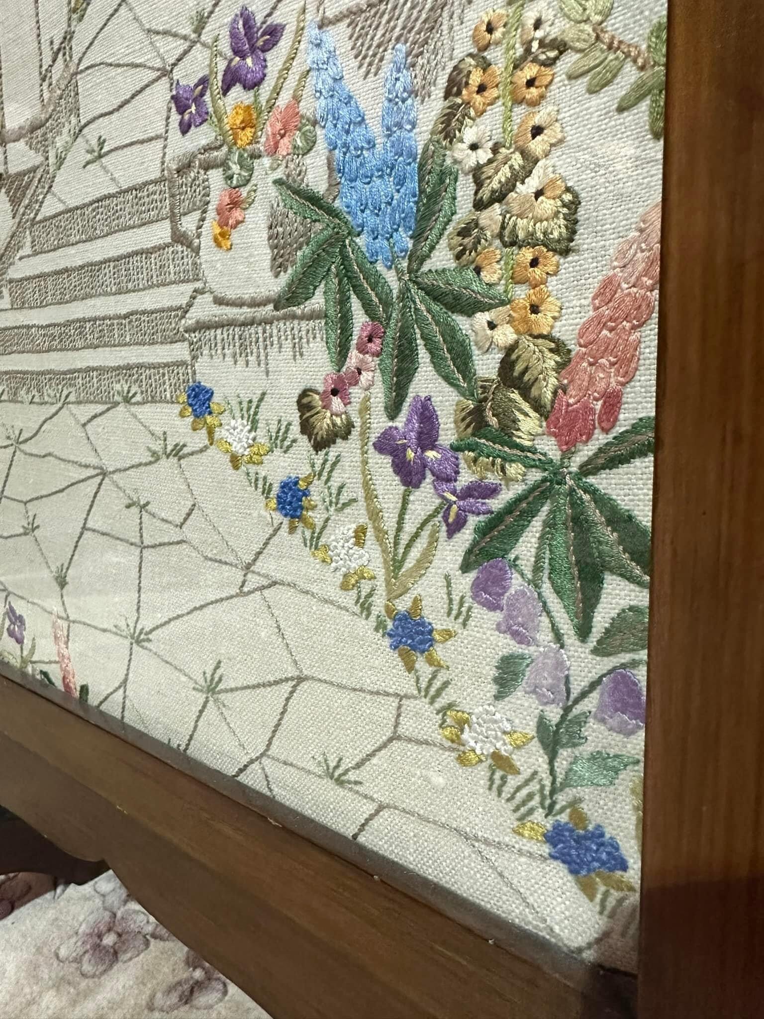 Beautiful Hand Embroidered Fire Screen of a Garden / Floral Scene ...