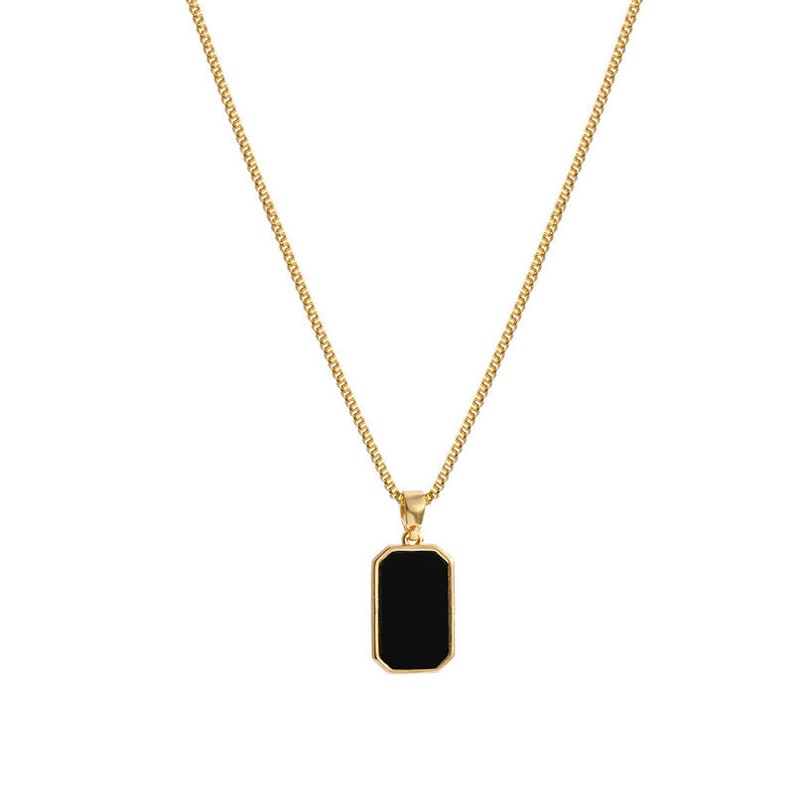 Gold Black Onyx Pendant Necklace With Black Rectangular Onyx Dainty Geometric Jewelry, Perfect ...