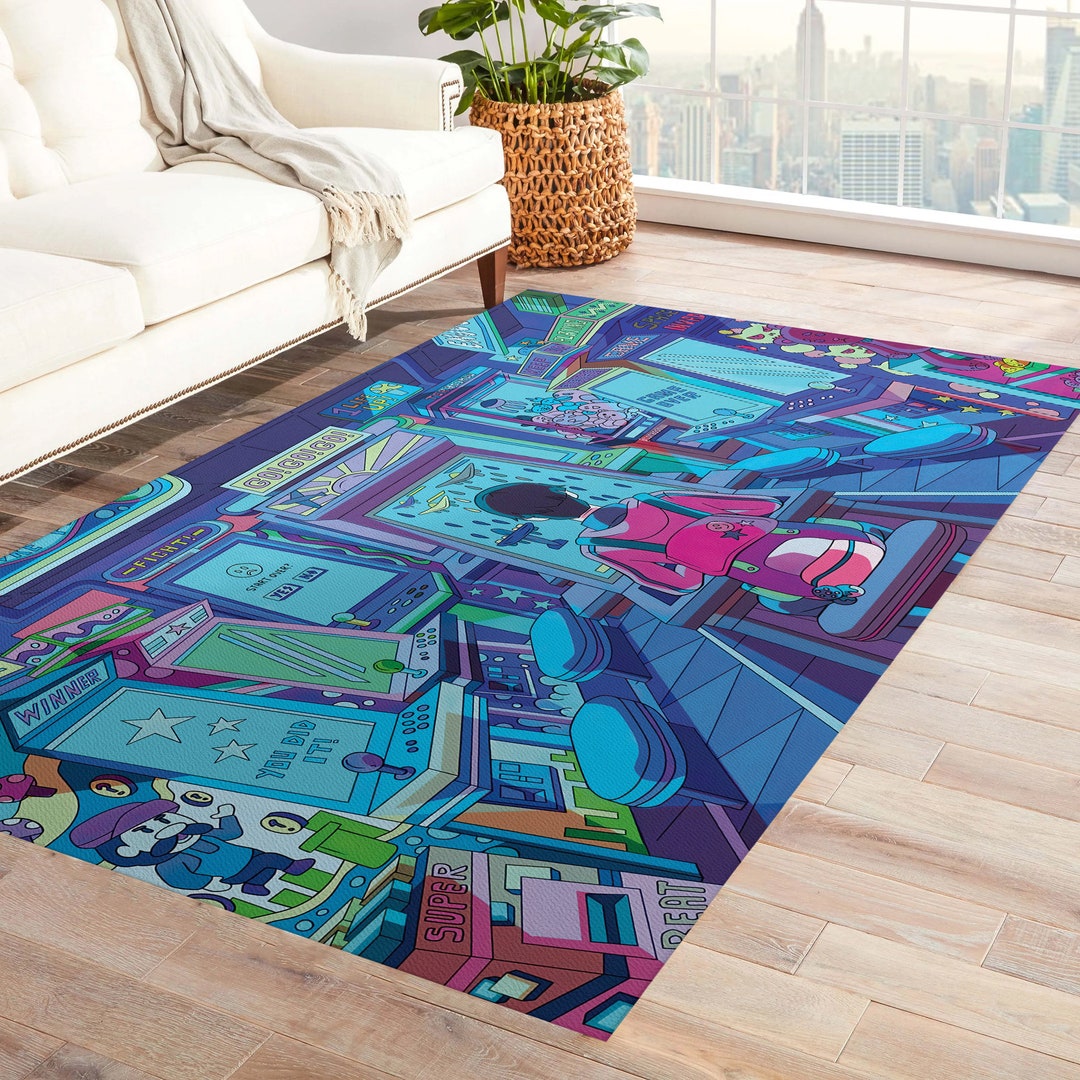 Arcade Game Carpet Arcade Retrowave Rug Game Room Rug - Etsy