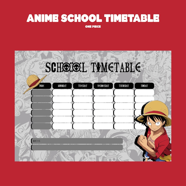 Anime School Timetable, Dragon Ball, One Piece, Jujutsu Kaisen, School ...