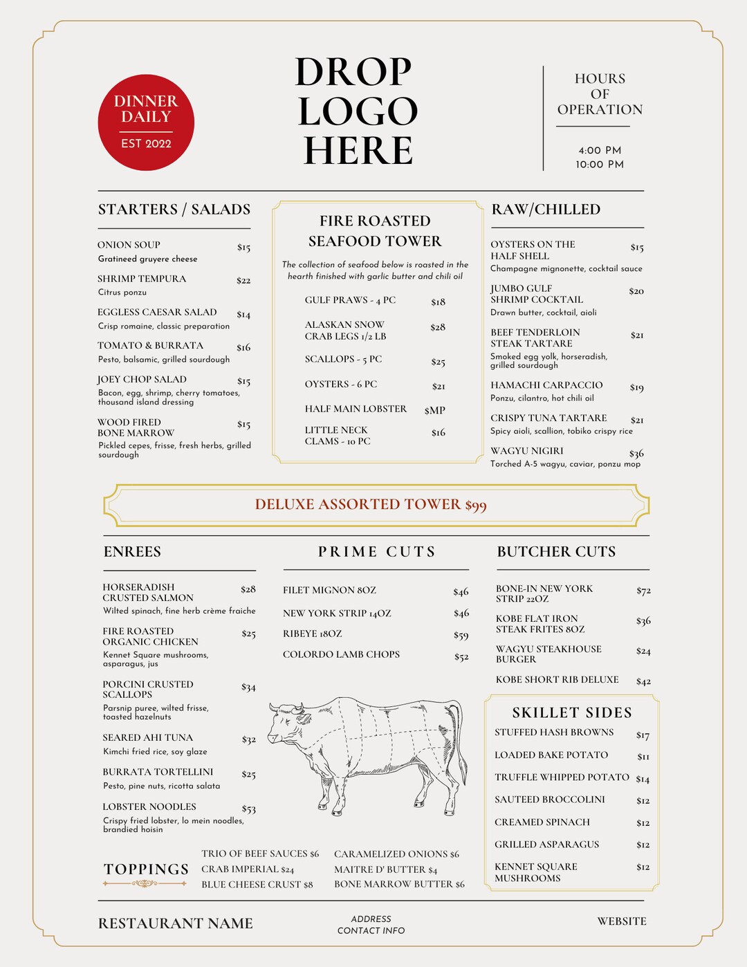 Customizable Restaurant Menu - Etsy