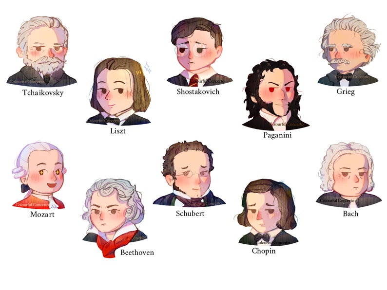 Matte Classical Music Composer Stickers of Bach, Beethoven, Liszt and ...