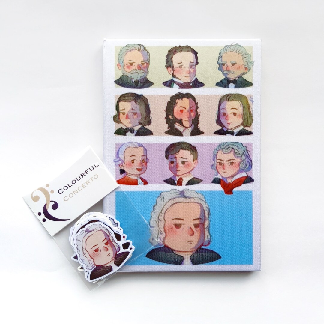 1 Notebook + 1 Sticker Pack Set | Classical Composer Illustration ...